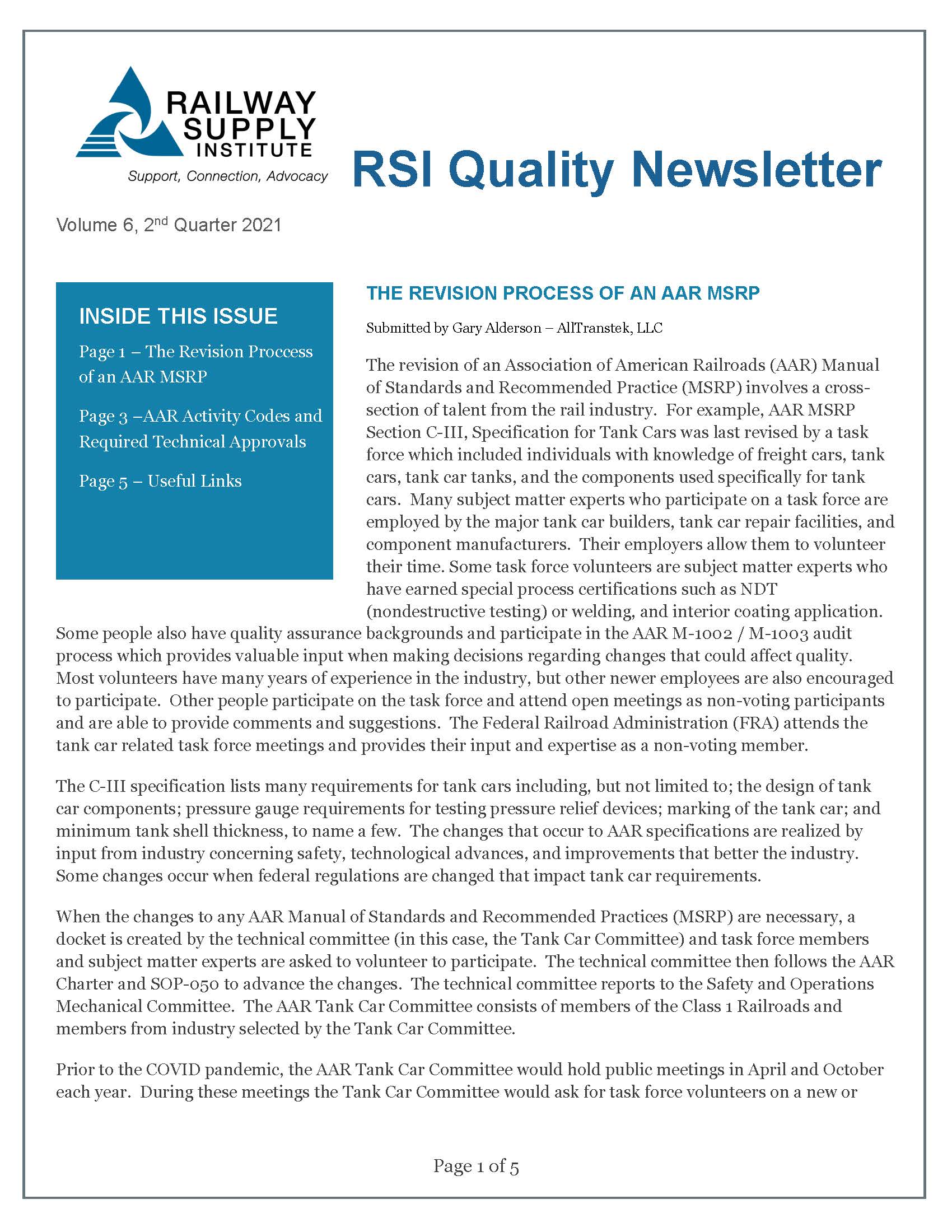 Quality Newsletter Volume 6 - RSI